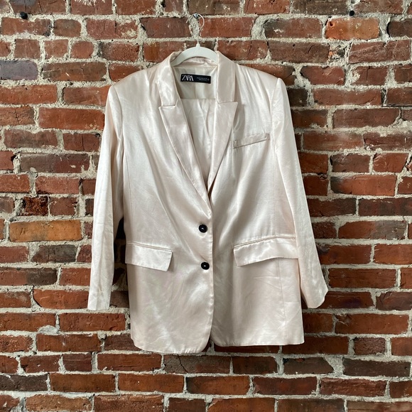 Zara | Jackets & Coats | Zara Cream Pantsuit Set | Poshmark